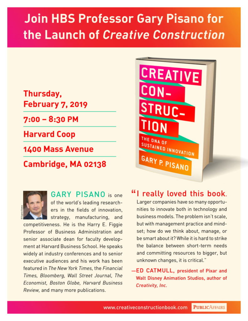 Meet Author and HBS Professor Gary Pisano for the launch of "Creative ...